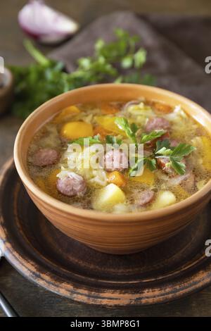 Czech food: Traditional Zelnacka cabbage soup with sausages and ...