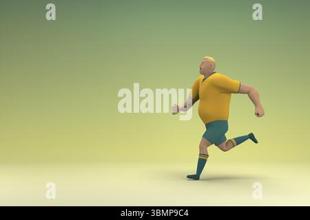 An athlete wearing a yellow shirt and green pants. He is falling down ...