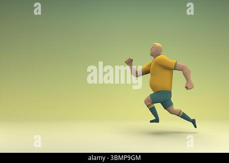 An athlete wearing a yellow shirt and green pants. He is falling down ...