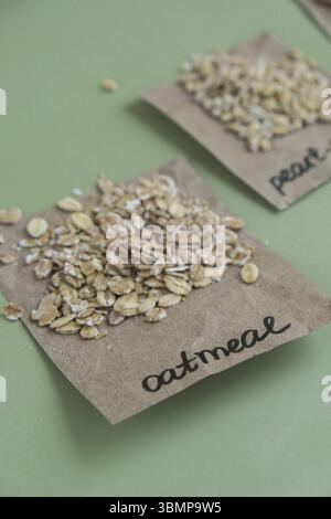Refillable raw grain porridge with text in paper examples. Refill ...