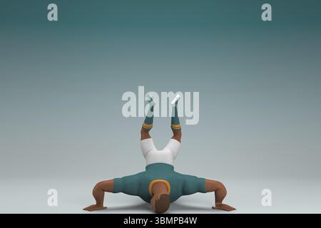 An athlete wearing a green shirt and white pants is runing. 3d ...