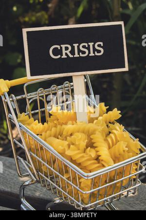 INFLATION text on Blackboard label against Shopping trolley cart with ...