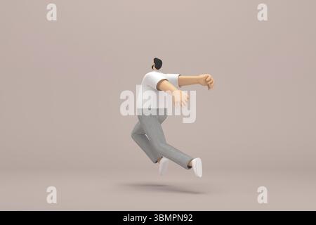 The man with beard wearinggray corduroy pants and white collar t-shirt ...