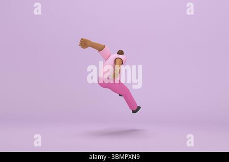 The black man with pink clothes. He is jumping. 3d rendering of cartoon ...