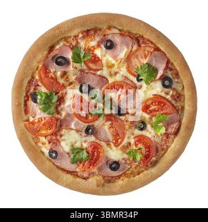 Delicious fragrant pizza with mozzarella, tomatoes and basil with ...