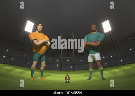 3d rendering Rugby players on professional rugby stadium Stock Photo ...