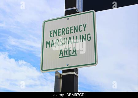Emergency marshalling area sign on a street pole Stock Photo - Alamy