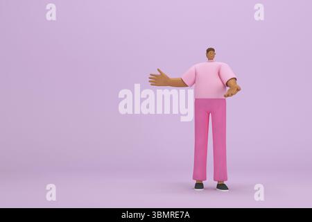 The black man with pink clothes. He is expression of body and hand when ...