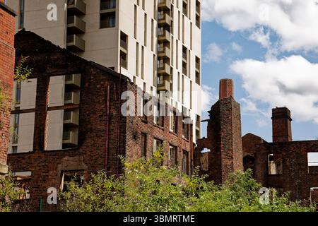 The burnt out ruins of the Hotspur Press building, former Georgian mill ...