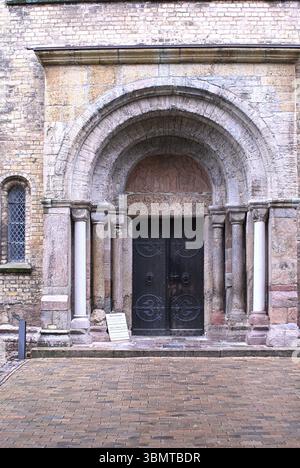 Tympanum of Northern portal of Romanesque church San Esteban, depicting ...