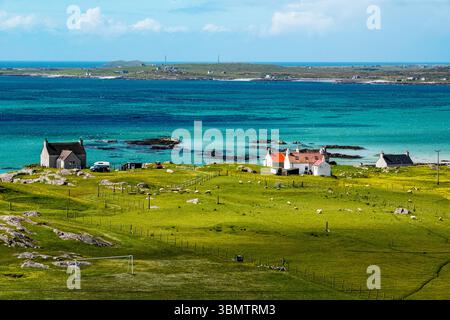 View looking over Eriskay football field, Eriskay, Outer Hebrides ...