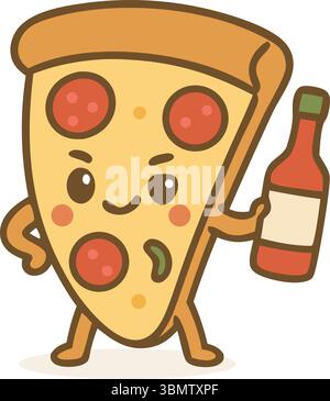 Spicy cartoon hot pizza character. Vector black and white coloring page ...