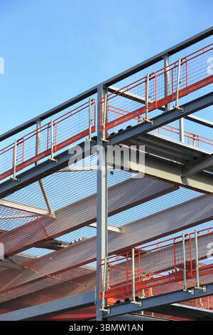 Steel skeleton frame steelwork with fall arrest safety netting at ...