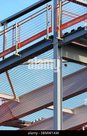 Steel skeleton frame steelwork with fall arrest safety netting at ...