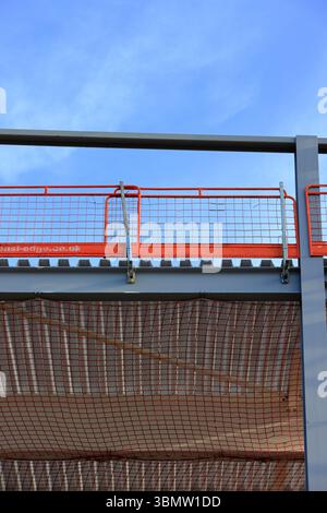 Steel skeleton frame steelwork with fall arrest safety netting at ...