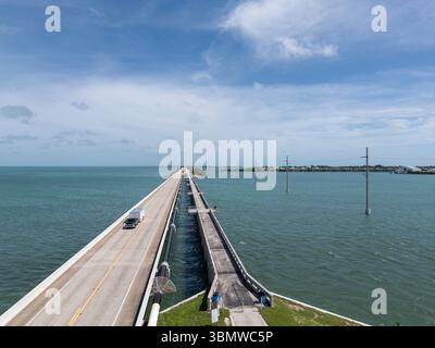 Aerial view of US Route 1, aka the Overseas Highway, in the Florida ...