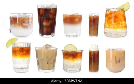 Different cold coffee drinks isolated on white, set Stock Photo - Alamy