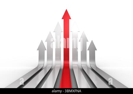 Red arrow pointing up with grey arrows Stock Photo - Alamy