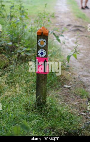 Trail Marker on Grass Pathway Surrounded by Greenery and Vegetation ...