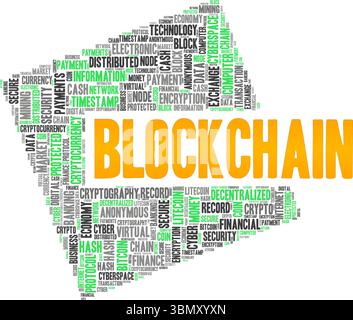 Blockchain word cloud conceptual design isolated on white background ...