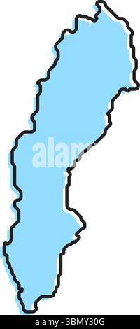 Stylized simple outline map of Sweden icon. Blue sketch map of Sweden ...