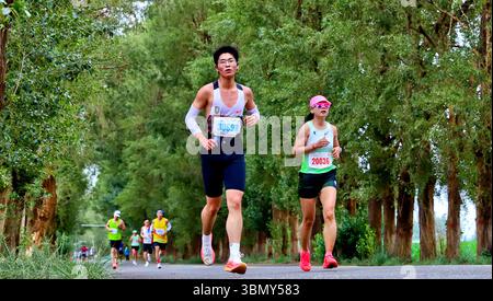 Runners participated in the 2025 Linze Marathon in Zhangye City, Gansu ...