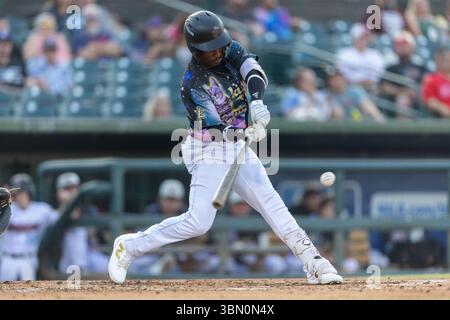Raudi Rodriguez (9) of the Inland Empire 66ers in the field against the ...