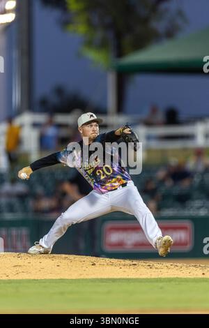 Kyle Roche (20) of the Inland Empire 66ers pitches against the Stockton ...