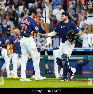 Houston Astros pitcher Josh Hader delivers during the ninth inning of a ...