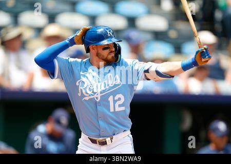 Kansas City Royals' Nick Loftin (12) runs the bases after hitting a two ...