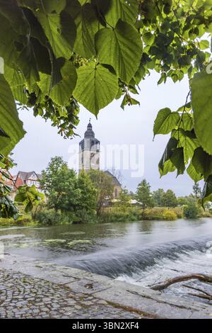 Rapids river Werra and Church historical city Bad Sooden-Allendorf in ...