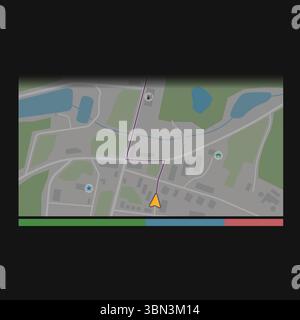 Hud city map navigation interface screen, route. Road traffic path ...