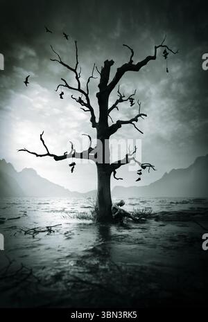 Cracked land and dead tree, 3D illustration Stock Photo - Alamy