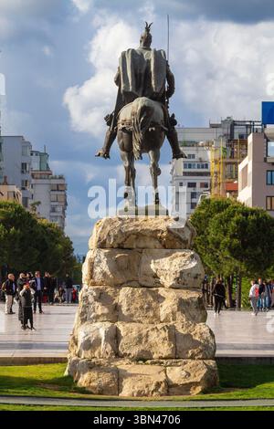 Tirana, Albania. Skanderbeg Square, equestrian statue of Georges ...