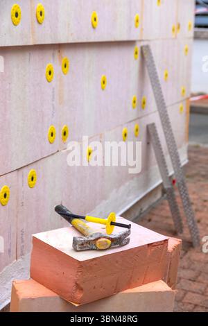 ITE. Exterior thermal insulation on an old house, based on polyurethane ...