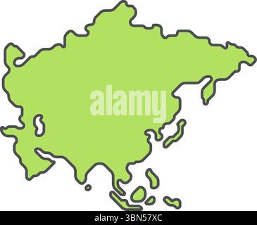 Asia. Simple vector map. Continent shape. Outline regions style. Border ...