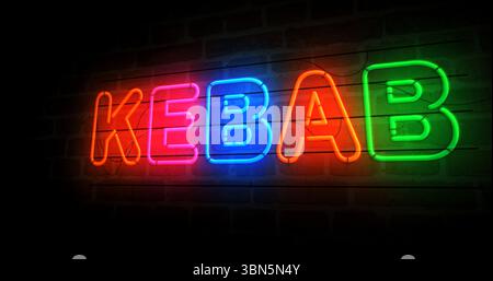 Kebab bar neon symbol. Kebab fast food restaurant light color Kebab ...