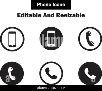 Collection of Editable and Resizable Phone Icons in Black and White ...