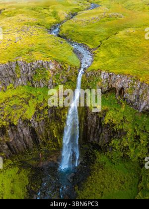 Aerial drone shots of Grundarfoss Waterfall, on Snaefellness peninsula ...