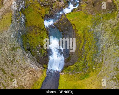 Aerial drone view of Svodufoss waterfall in Snaefellsnes peninsula ...
