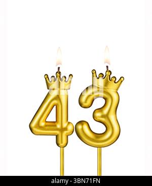 Golden candle number 43 - Birthday on white background Stock Photo - Alamy