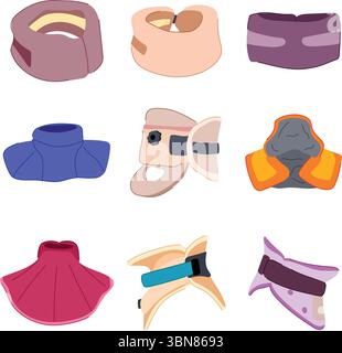 cervical neck collar set cartoon vector illustration Stock Vector Image ...