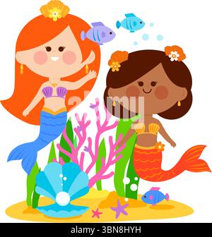 MERMAID FISH Sea Underwater Princess Girl Cartoon Travel Tropical ...