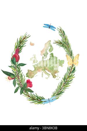 Rosemary wreath. Watercolor vintage illustration. Isolated on a white ...