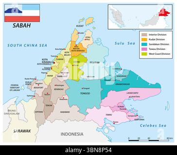 Administrative and political map of the malayan division sarawak Stock ...