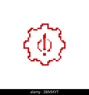 Mosaic pixel art red alert icon with exclamation mark in retro 8 bit ...