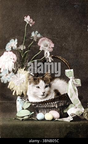 Easter eggs behind the pink flowers Stock Photo - Alamy
