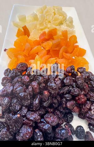 Detail view of the colorful dried fruits available at a local food ...