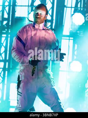 the prodigy performing on the Pyramid Stage during the Glastonbury ...