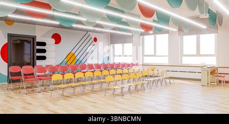 Modern school assembly hall interior. The auditorium room in the school ...